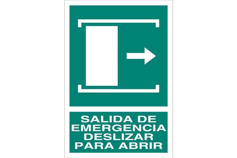 Señal de evacuación pictorama y texto - deslizar para abrir derecha ... Señal de evacuación pictorama y texto - deslizar para abrir derecha ...