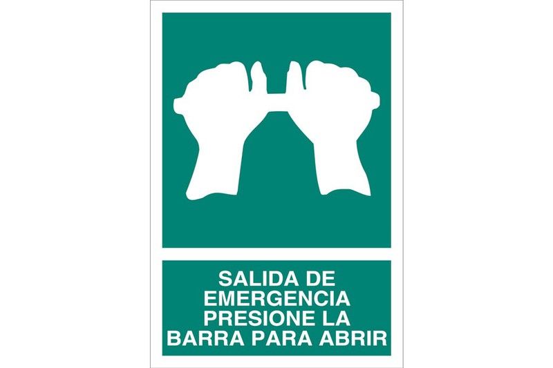 Señal de evacuación pictorama y texto - presione la barra para abrir ... Señal de evacuación pictorama y texto - presione la barra para abrir ...