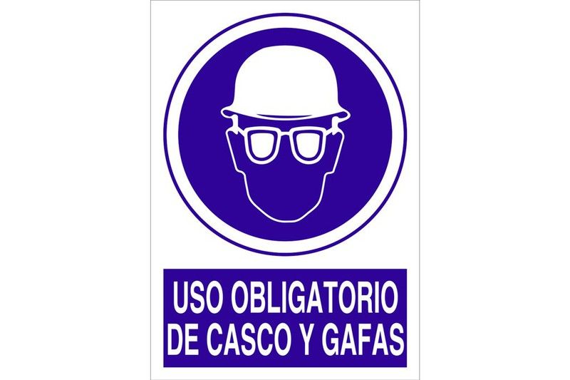 Señal obligación pictorama y texto - uso obligatorio de casco y gafas ... Señal obligación pictorama y texto - uso obligatorio de casco y gafas ...