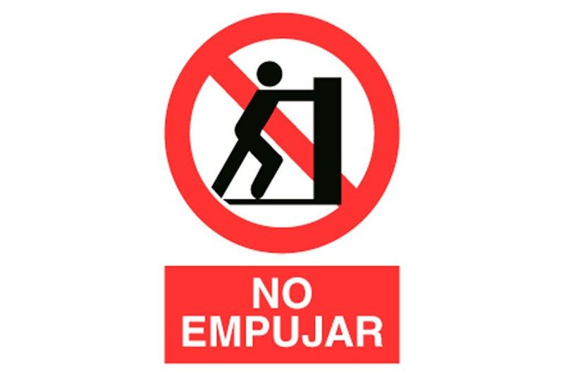 Señal prohibido pictograma y texto - prohibido empujar — RacNet Señal prohibido pictograma y texto - prohibido empujar — RacNet